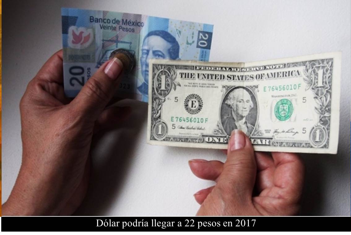 Dólar podría llegar a 22 pesos en 2017
