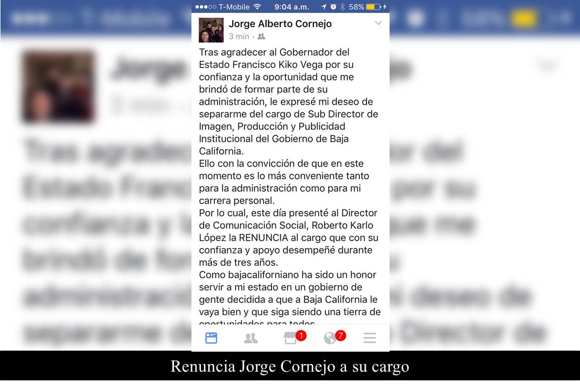 Renuncia Jorge Cornejo a su cargo